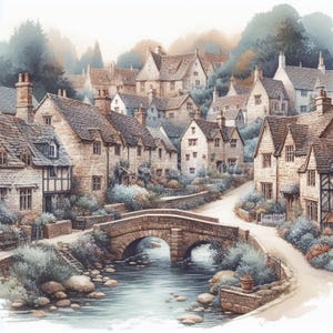 Old English Village Landscape Clipart Bundle- 10 High Quality ...