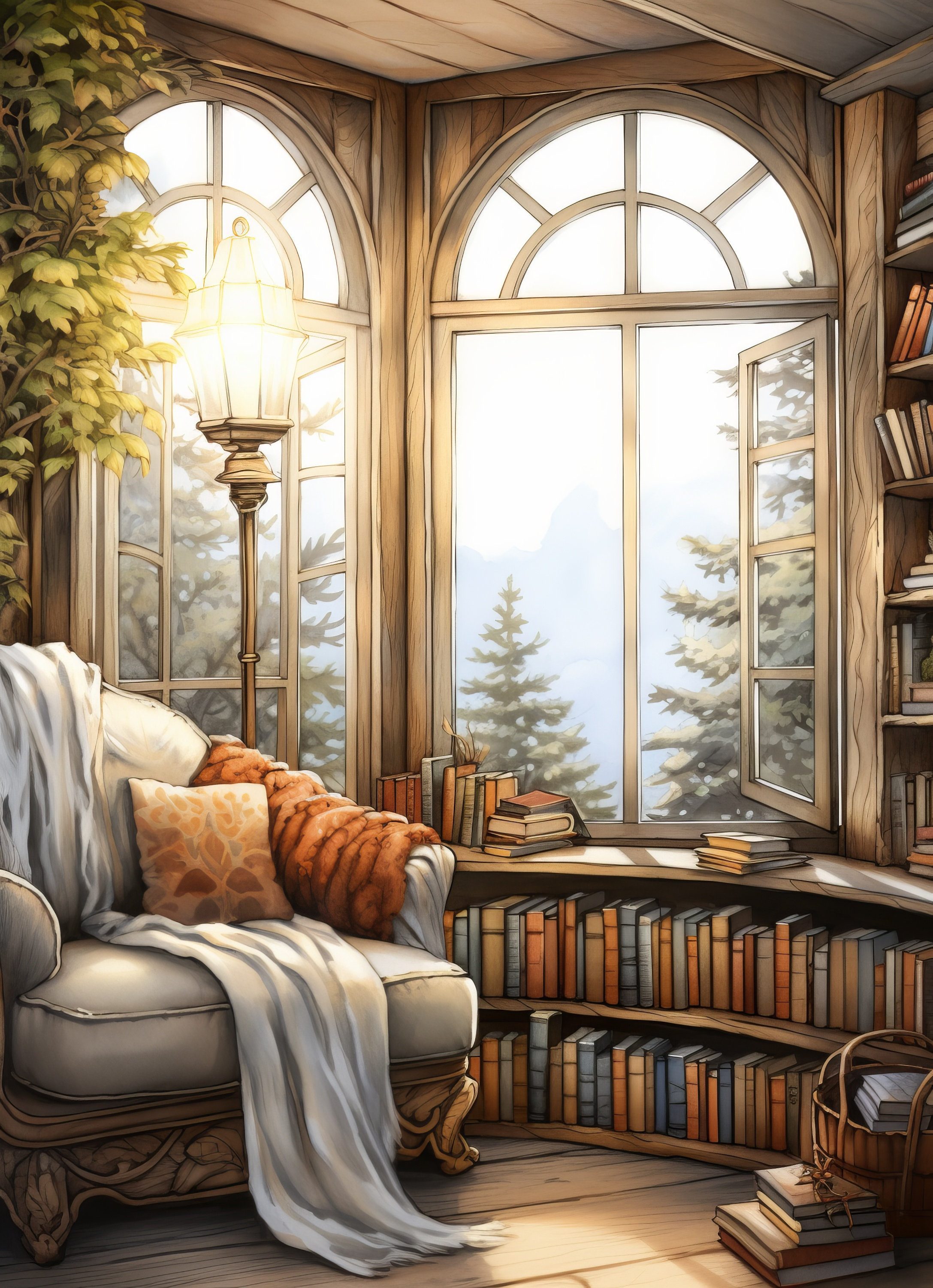Bay Window Reading Nook Clipart Bundle 10 High Res Watercolor Jpgs for ...
