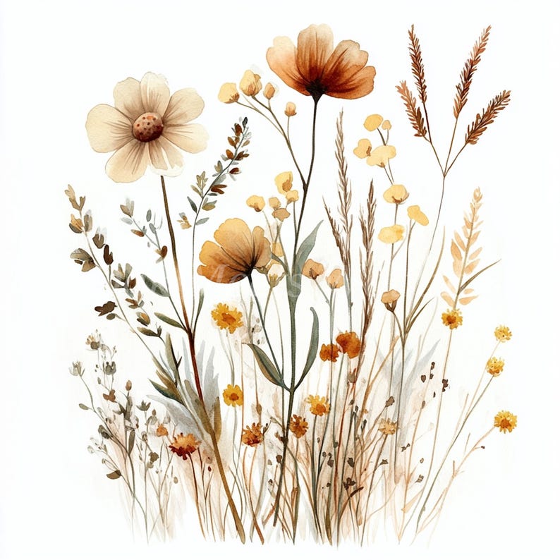 Boho Flowers Bouquet Clipart Bundle- 10 High Quality Watercolor Jpgs ...