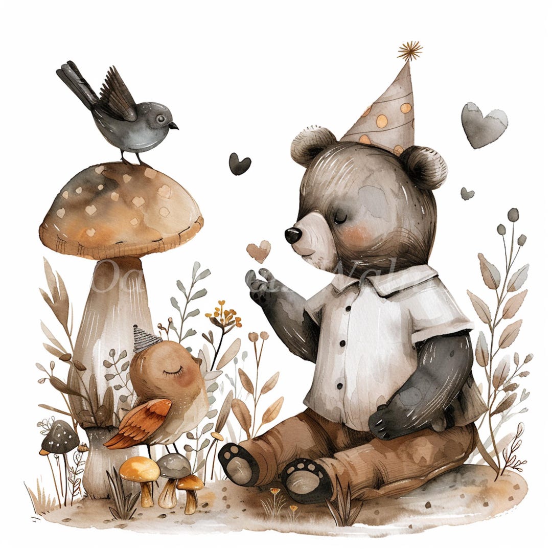 Teddy and Bird Friends Clipart Bundle- 10 High Quality Jpgs, Vintage ...
