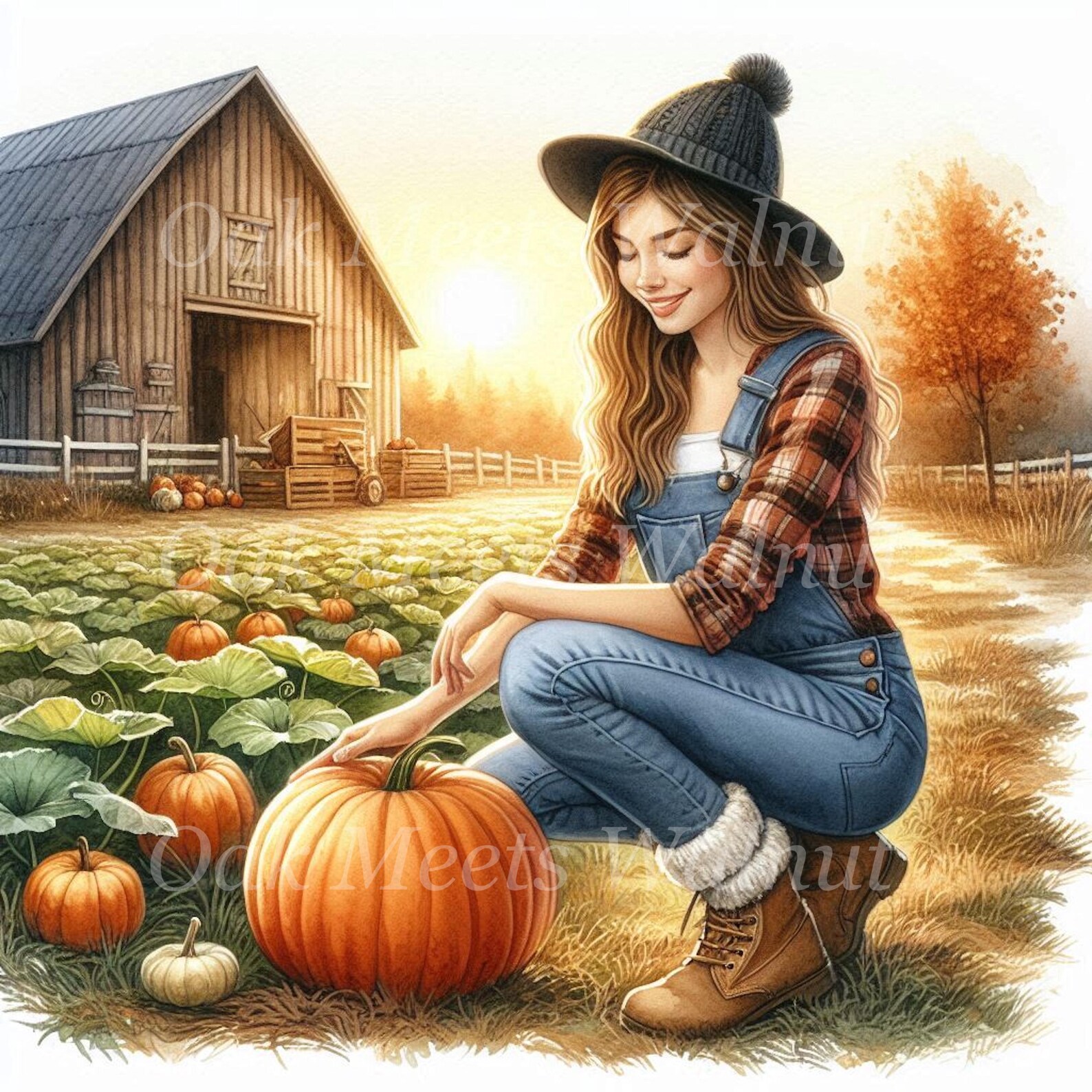 Pumpkin Farm Clipart Bundle: Watercolor Fall Harvest (digital Download ...