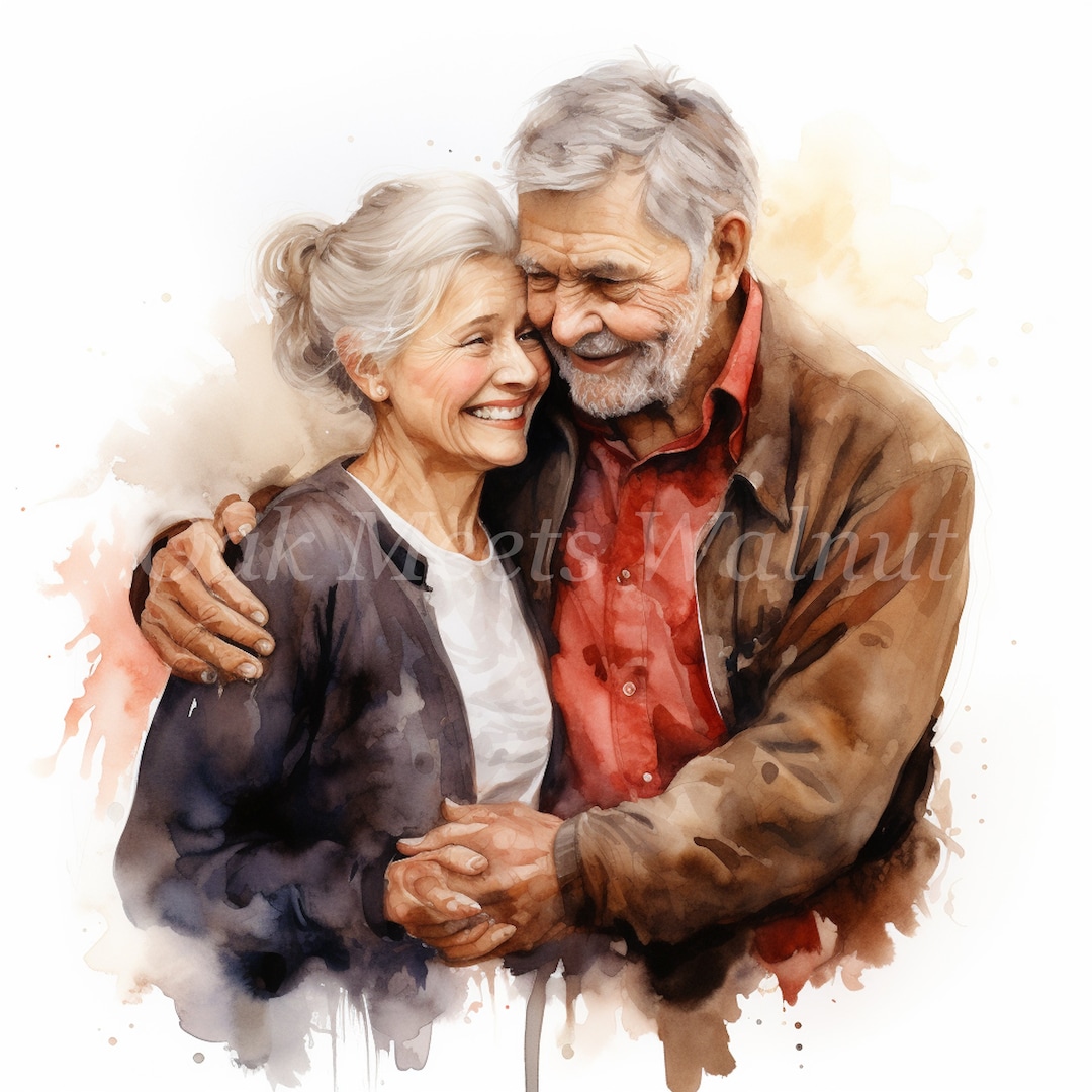 Old Couple in Love Clipart Bundle- 10 High Quality Watercolor Jpgs ...