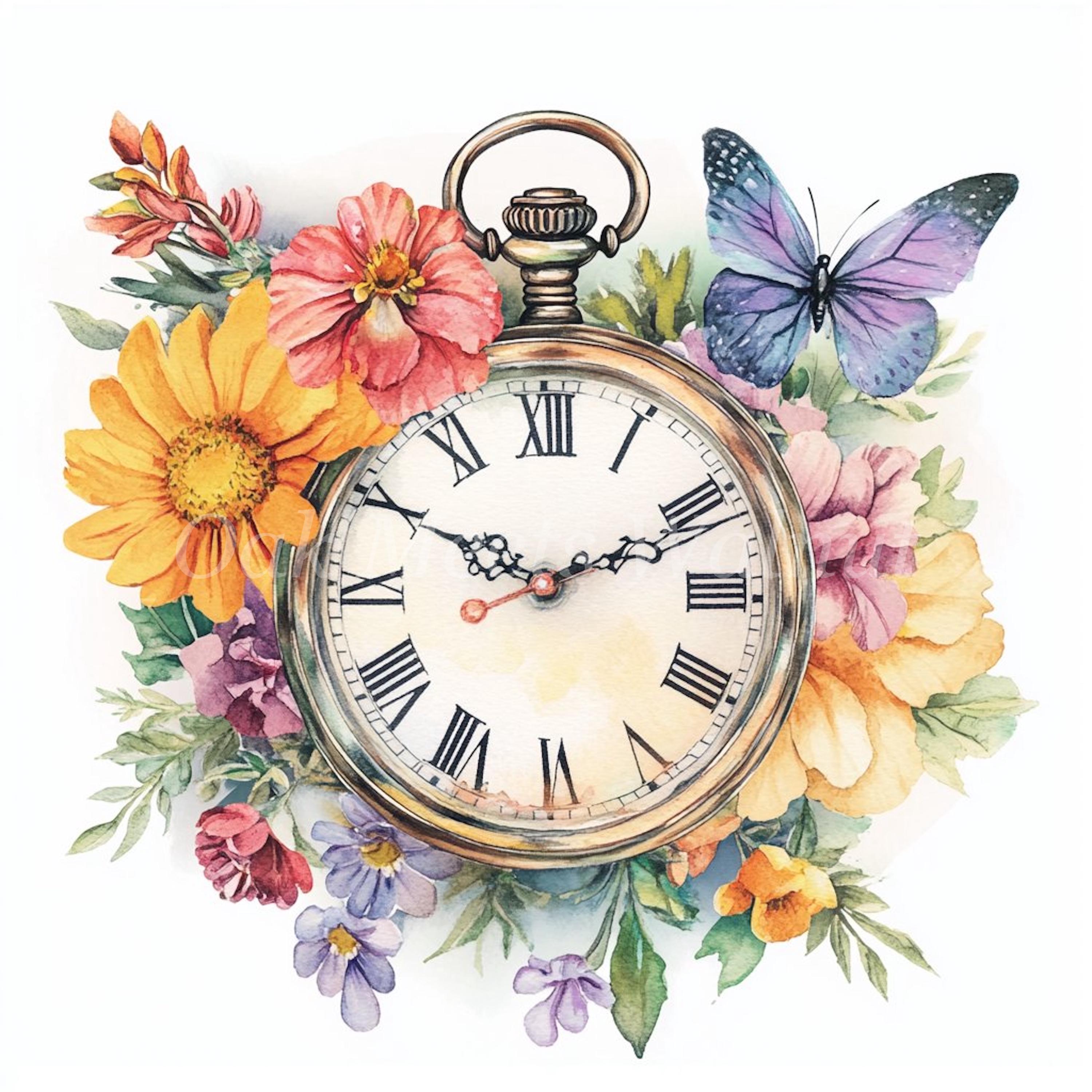 Vintage Clock Clipart Bundle: Watercolor Illustrations (digital ...