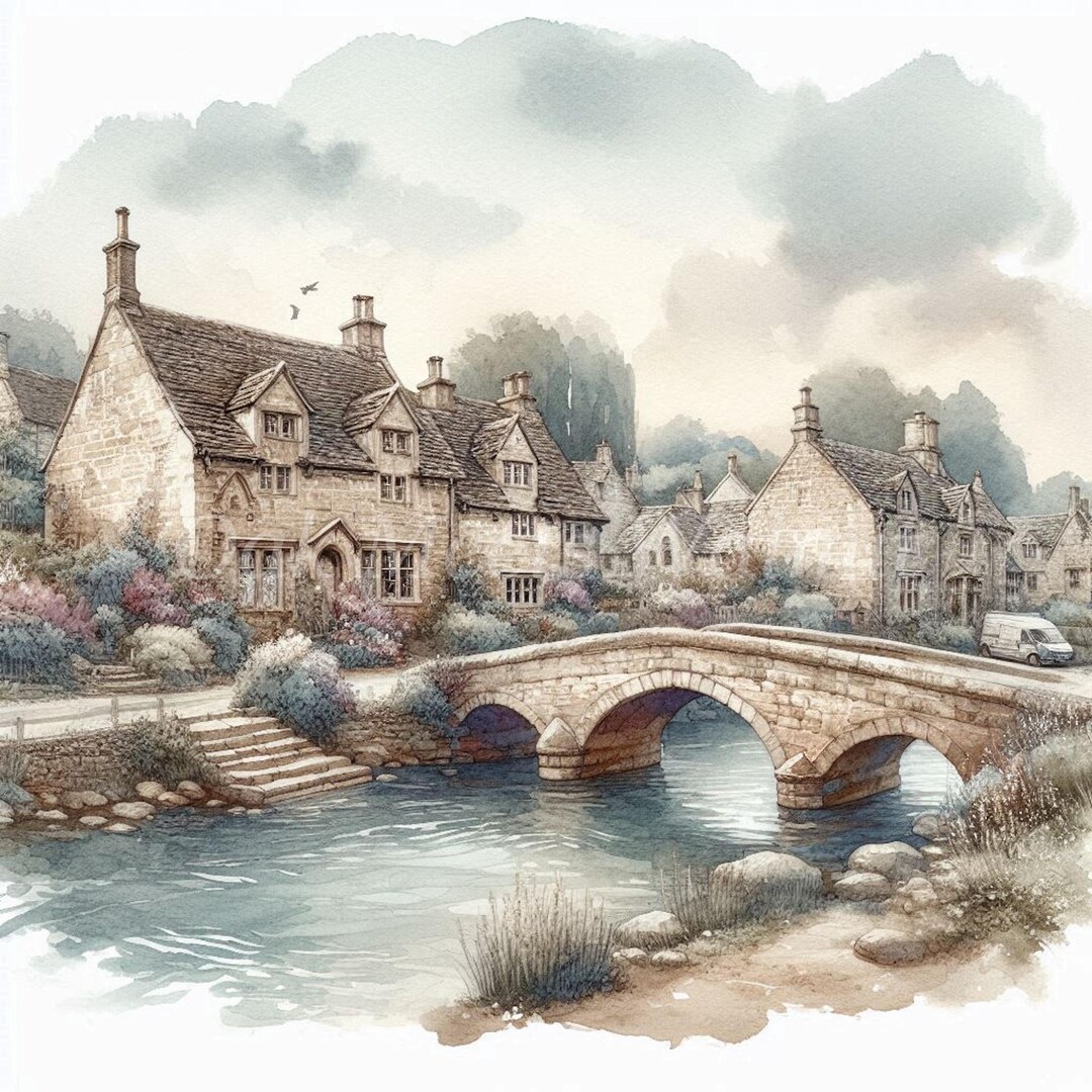 Old English Village Landscape Clipart Bundle- 10 High Quality ...