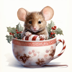 Christmas Mouse in a Teacup Clipart Bundle -10 High Quality Watercolor ...