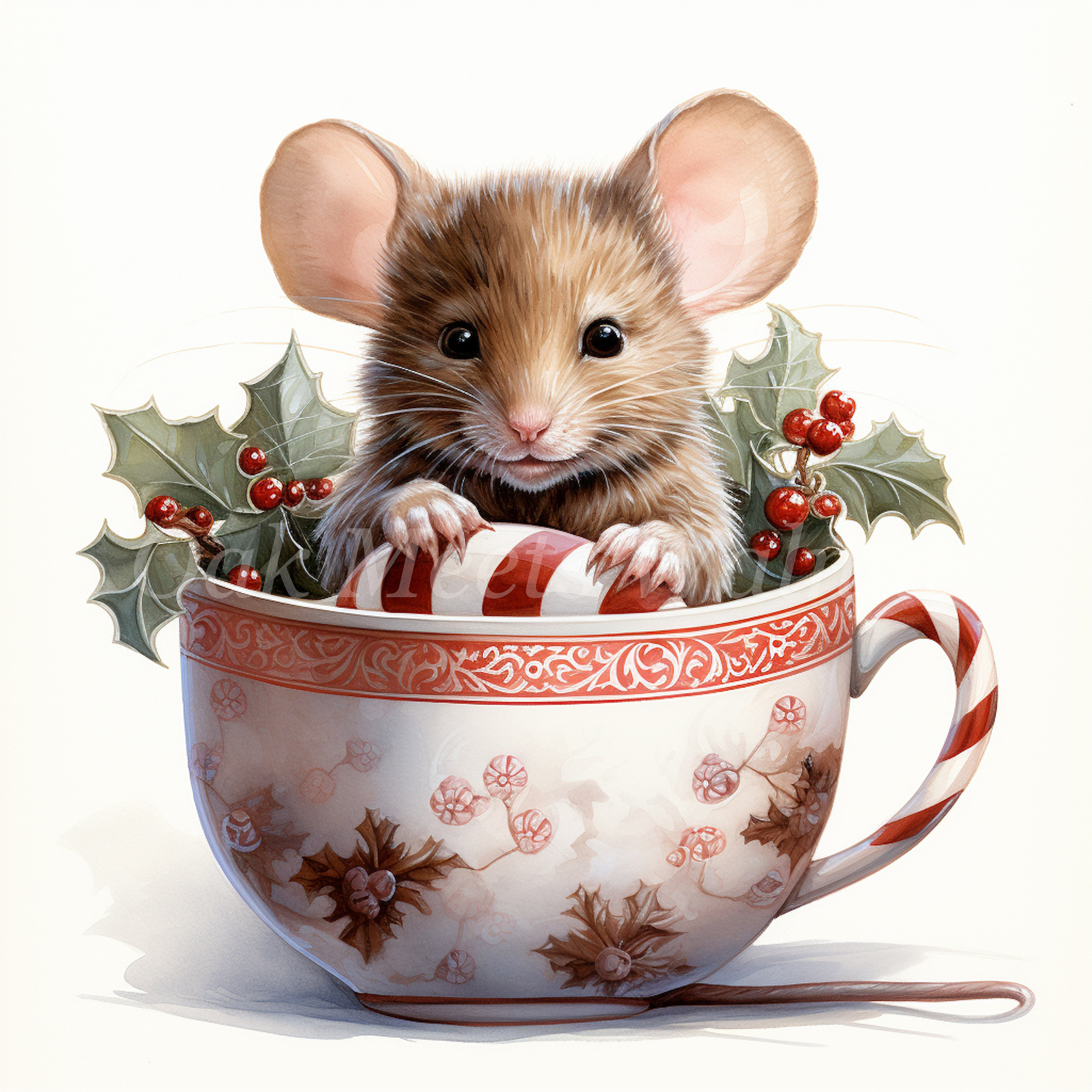 Christmas Mouse in a Teacup Clipart Bundle 10 High Quality Watercolor ...