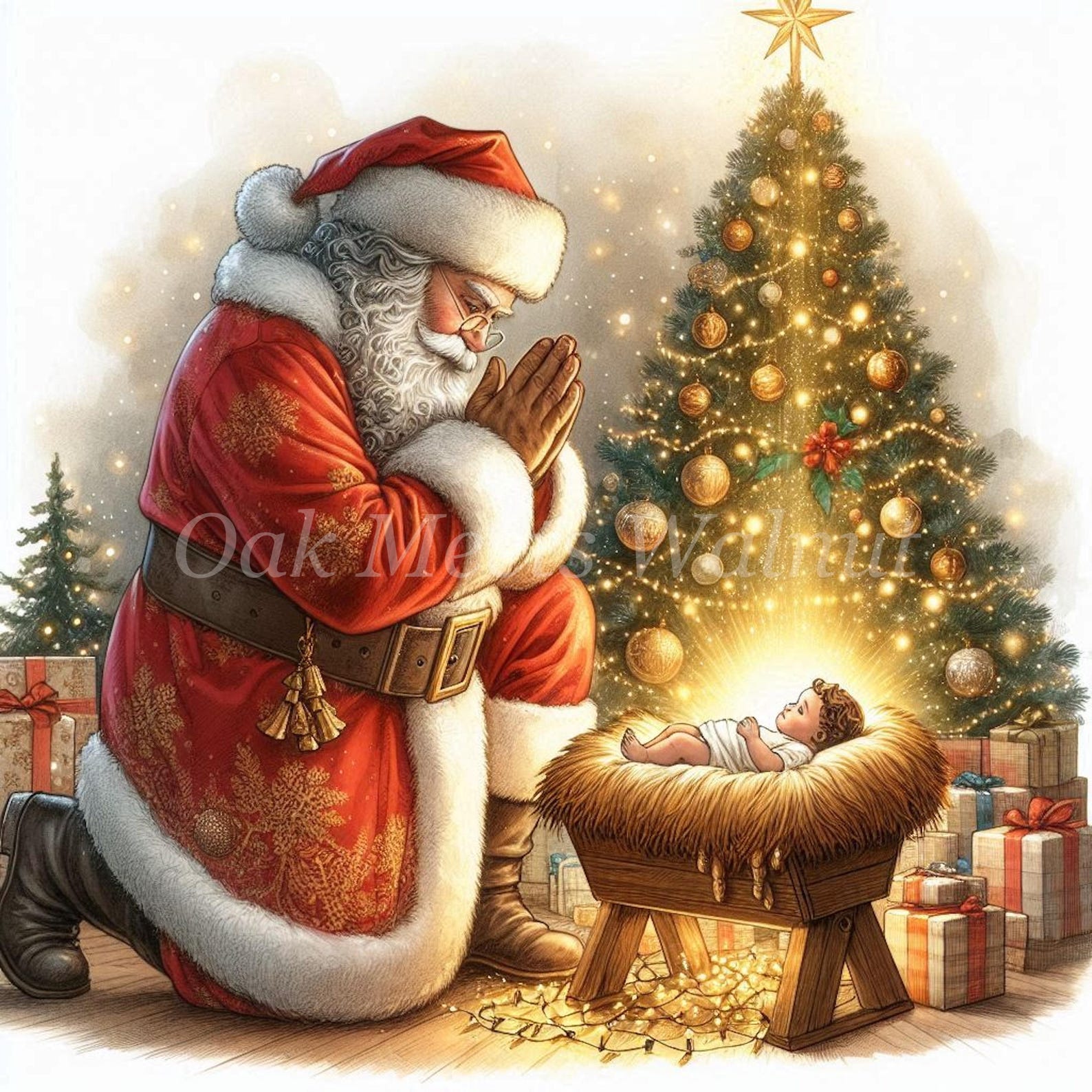 Santa Praying Watercolor Clipart Bundle: Christmas Scrapbook Graphics ...