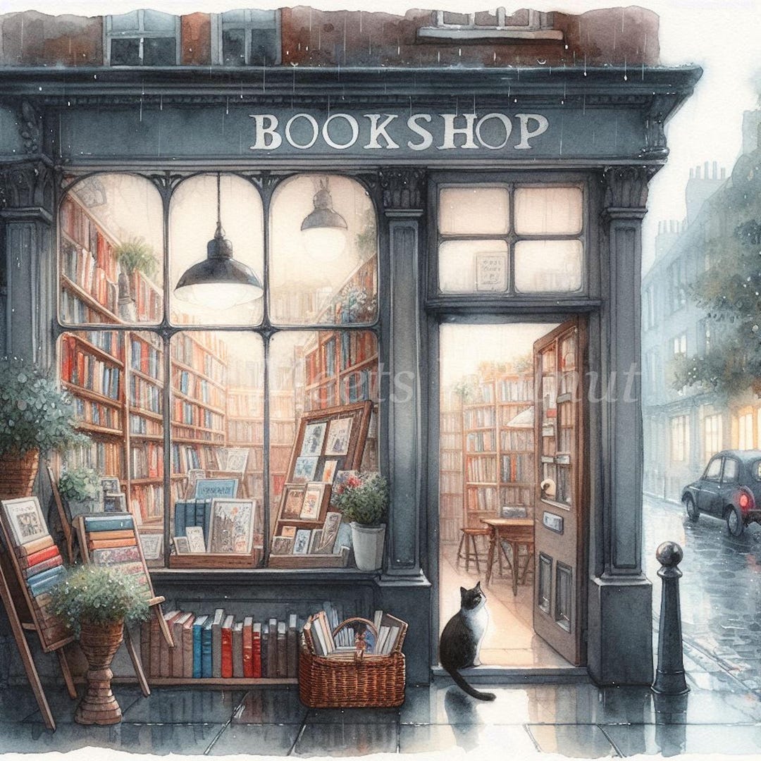 Rainy Day Book Store Clipart Bundle- 10 High Quality Watercolor Jpgs ...