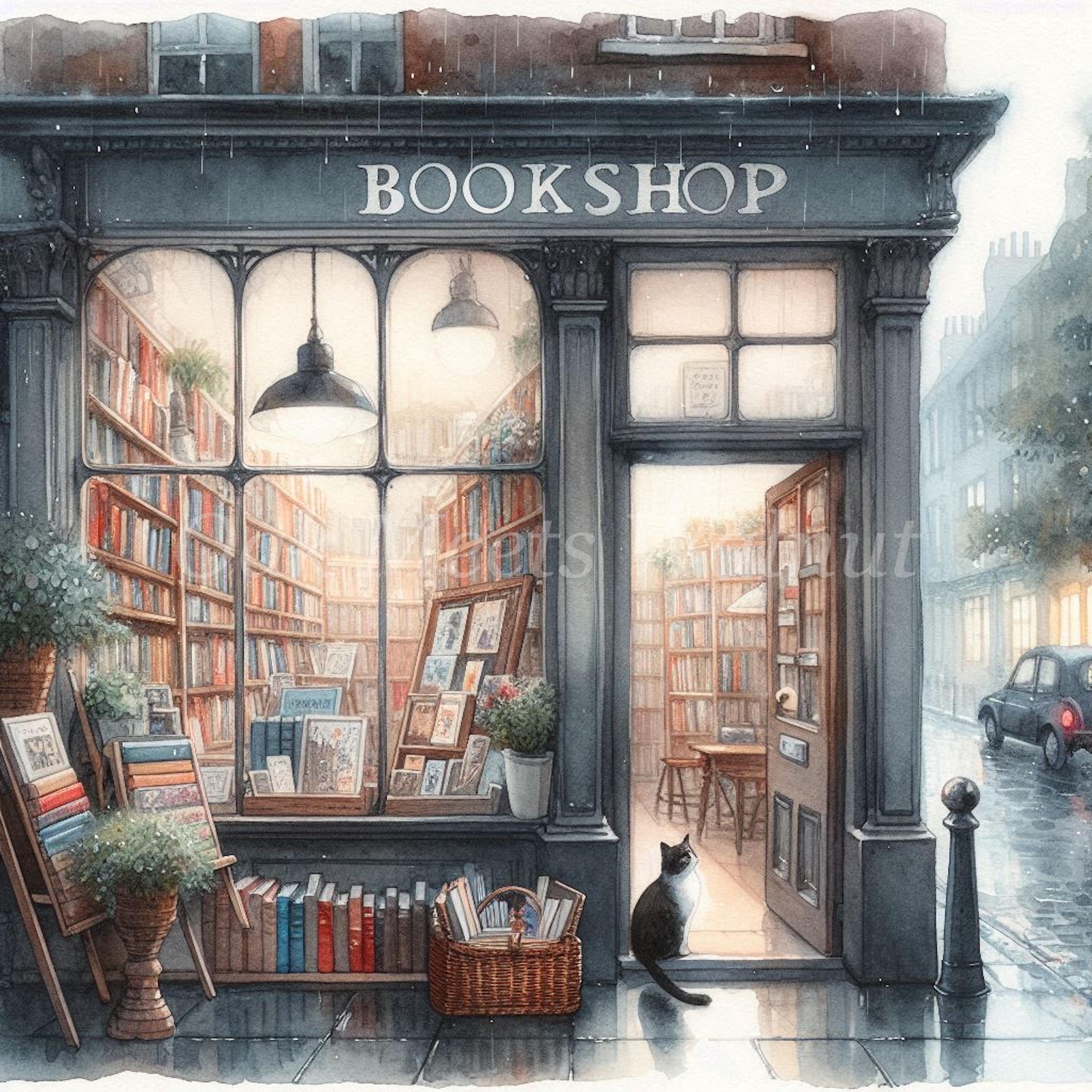 Rainy Day Book Store Clipart Bundle- 10 High Quality Watercolor Jpgs ...