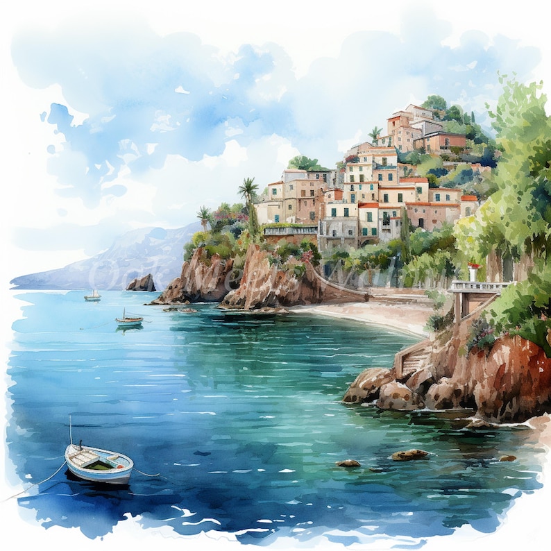 Italian Coast Watercolor Clipart Bundle: Landscape Images (digital ...