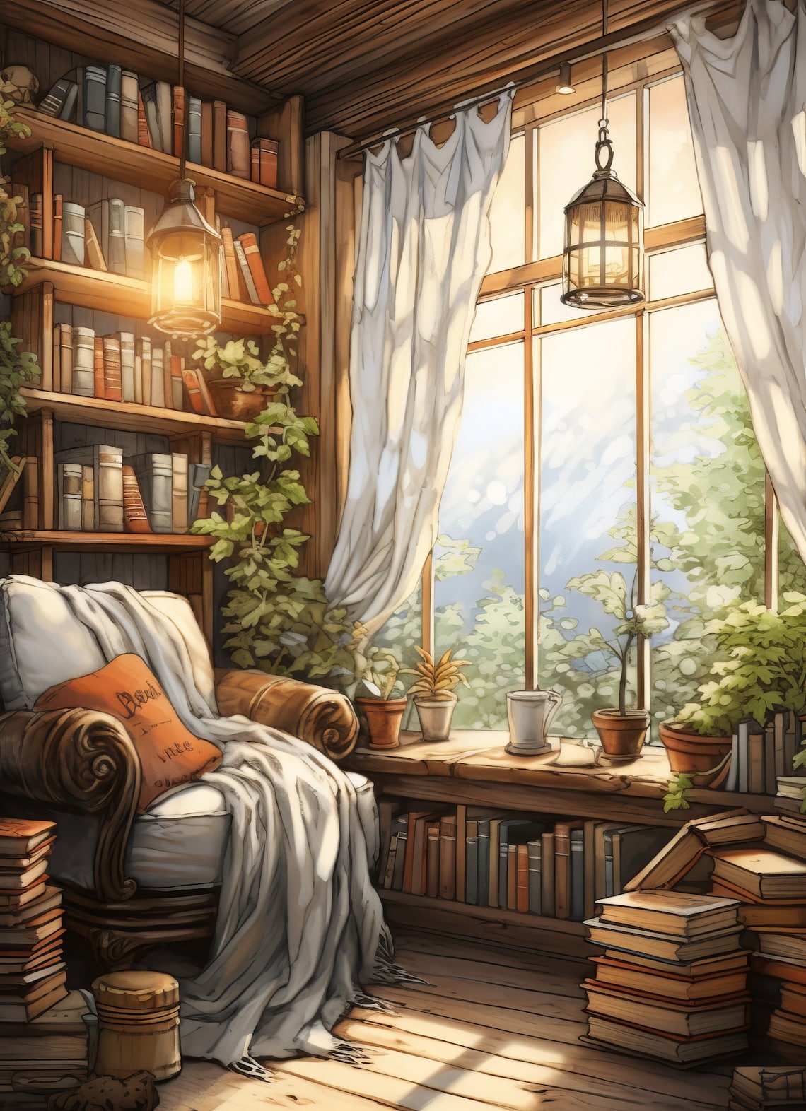Bay Window Reading Nook Clipart Bundle 10 High Res Watercolor Jpgs for ...