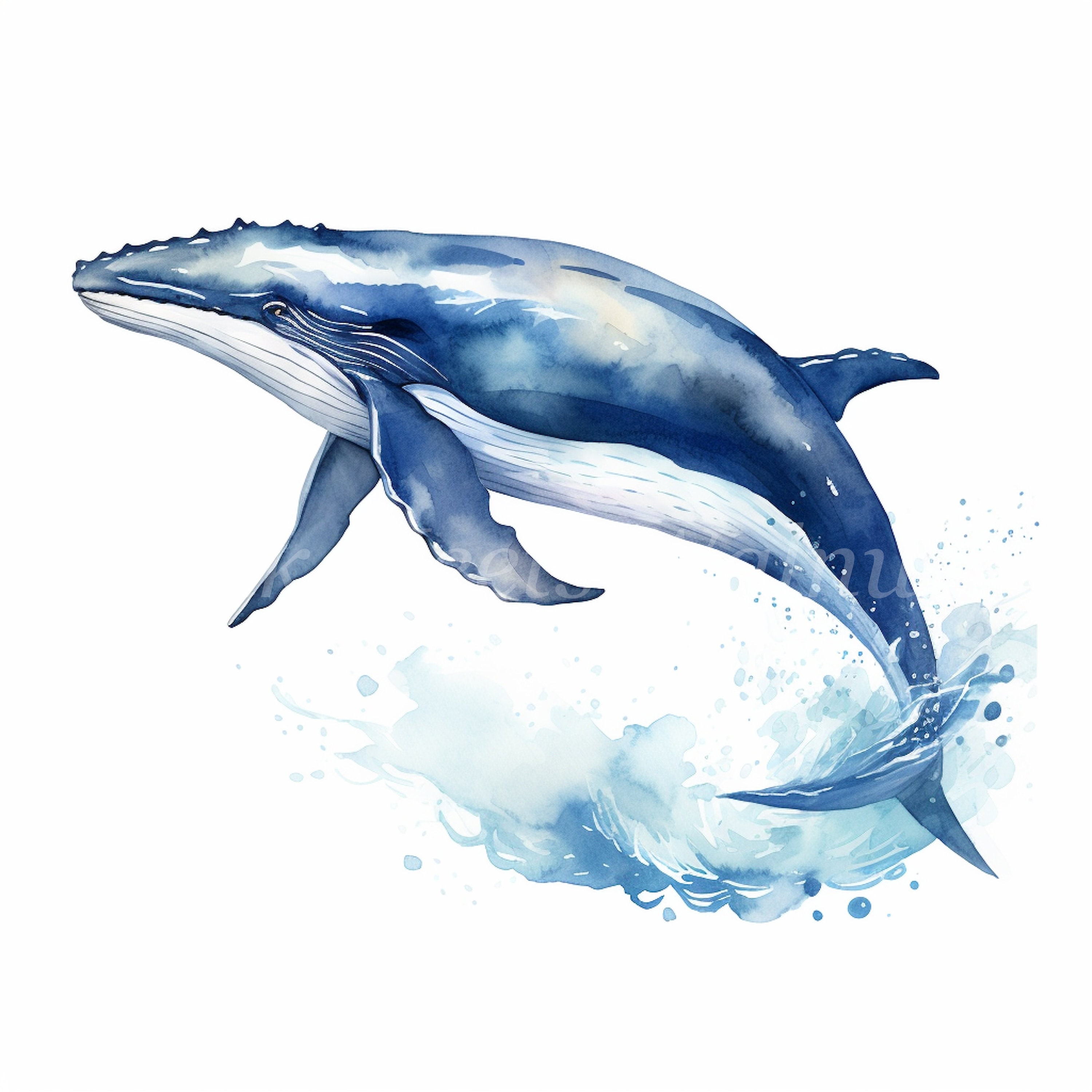 Blue Whale in Sea Clipart Bundle 10 High Quality Watercolor Jpgs ...