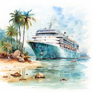 Cruise by the Beach Clipart Bundle- 10 High Quality Watercolor Jpgs ...