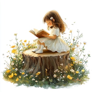 Little Girl Reading Clipart Bundle- 10 High Quality Watercolor Jpgs ...