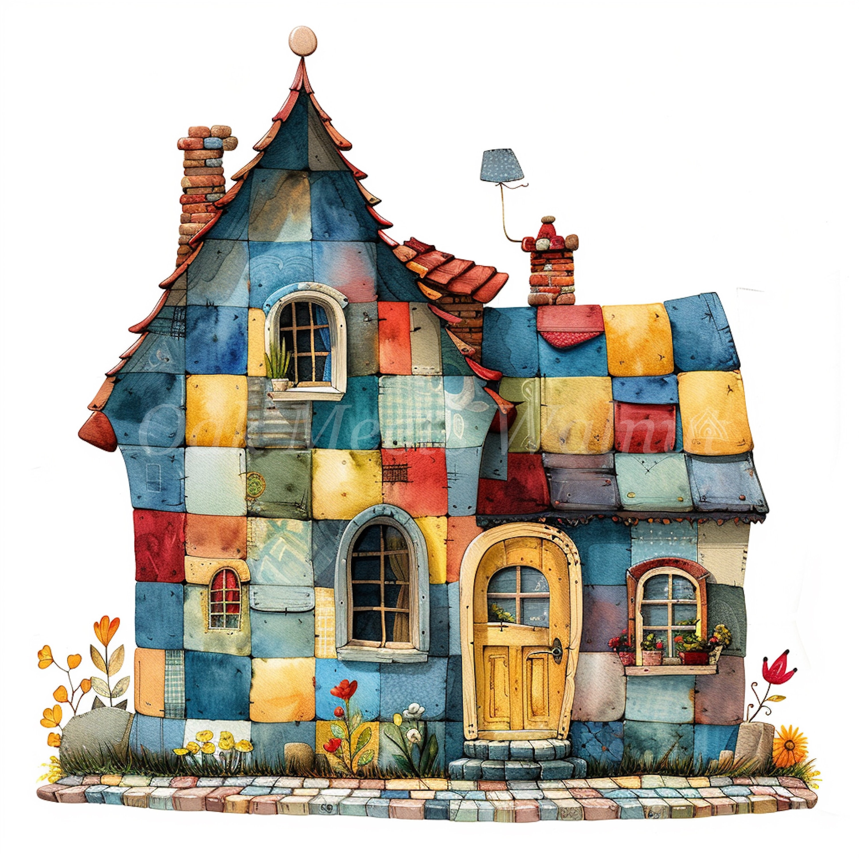 Patchwork House Clipart Bundle- 10 High Quality Watercolor Jpgs ...