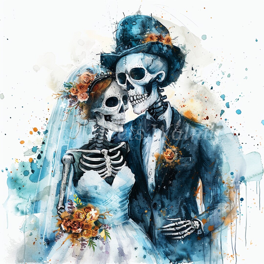 Halloween Skeleton Couple Clipart Bundle- 10 High Quality Watercolor ...