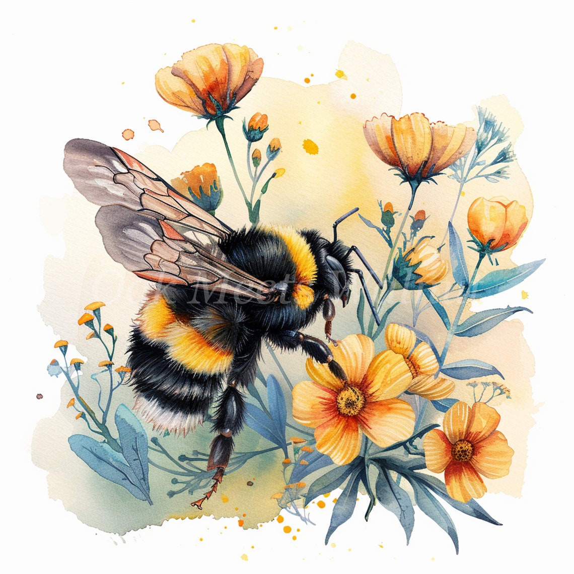 Lovely Bee With Flowers Clipart Bundle 10 High Quality Jpgs, Insect ...