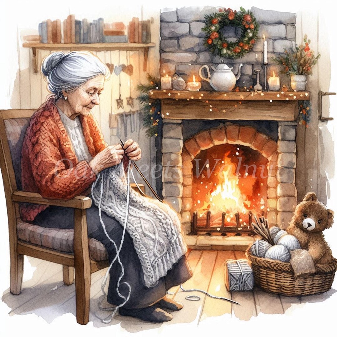 12 Grandma Knitting Clipart Bundle- High Quality Jpgs, Craft Art, Card ...