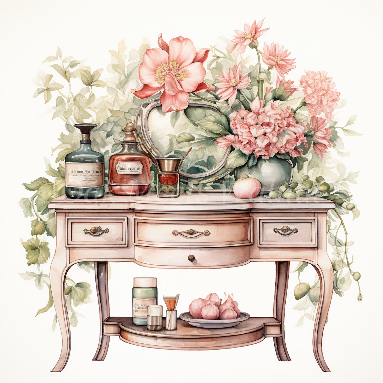Floral Vanity Clipart Bundle 10 High Quality Jpgs, Dressing Table ...