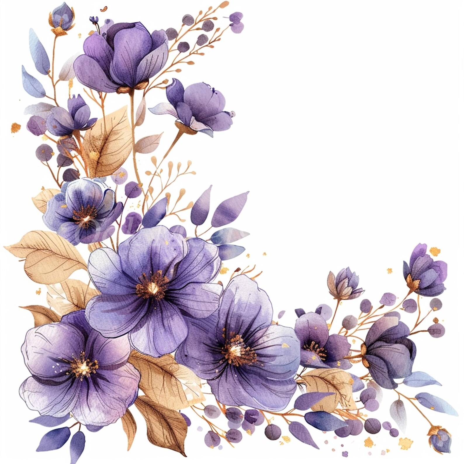 Purple Flower Elements Clipart Bundle- 10 High Quality Watercolor Jpgs ...