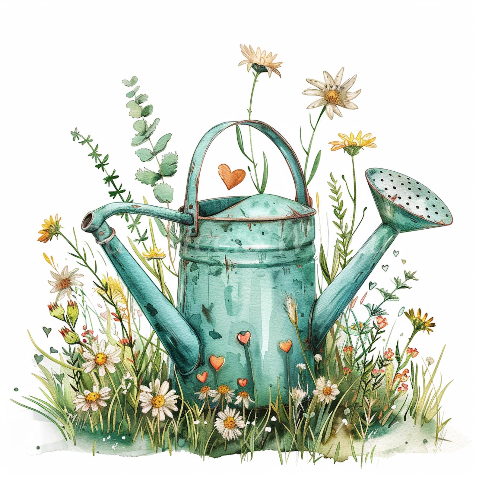 Watercolor Flowers in Watering Can Clipart: Floral JPG Bundle (digital ...