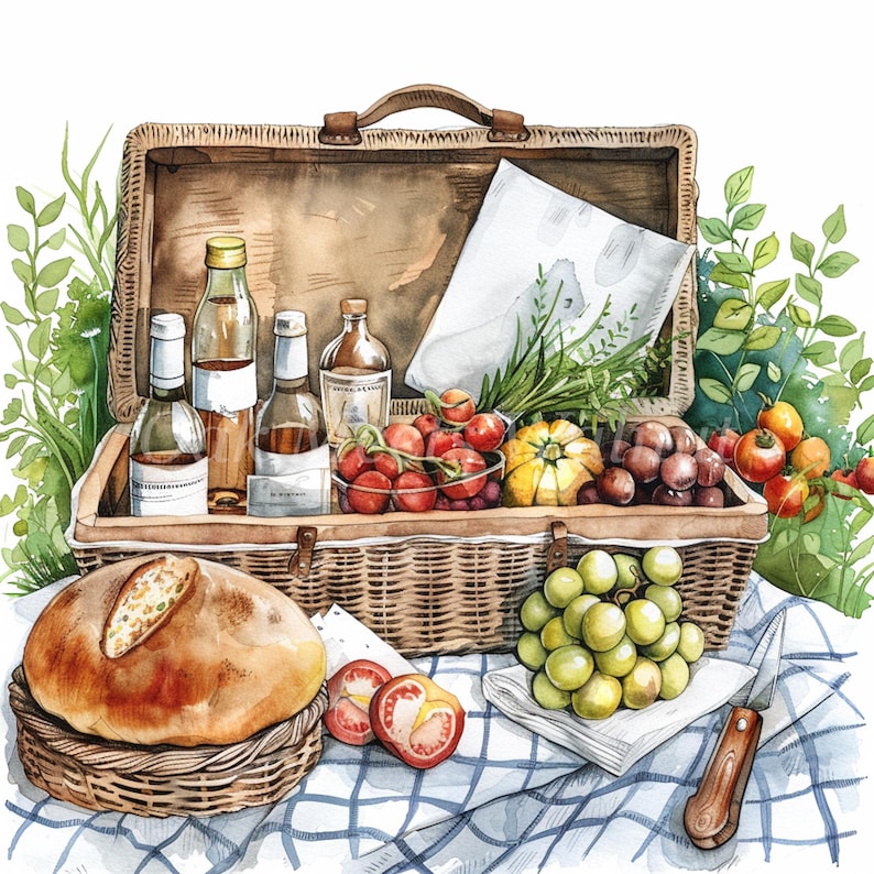 Spring Picnic, Clipart Bundle- 10 High Quality Watercolor Jpgs ...