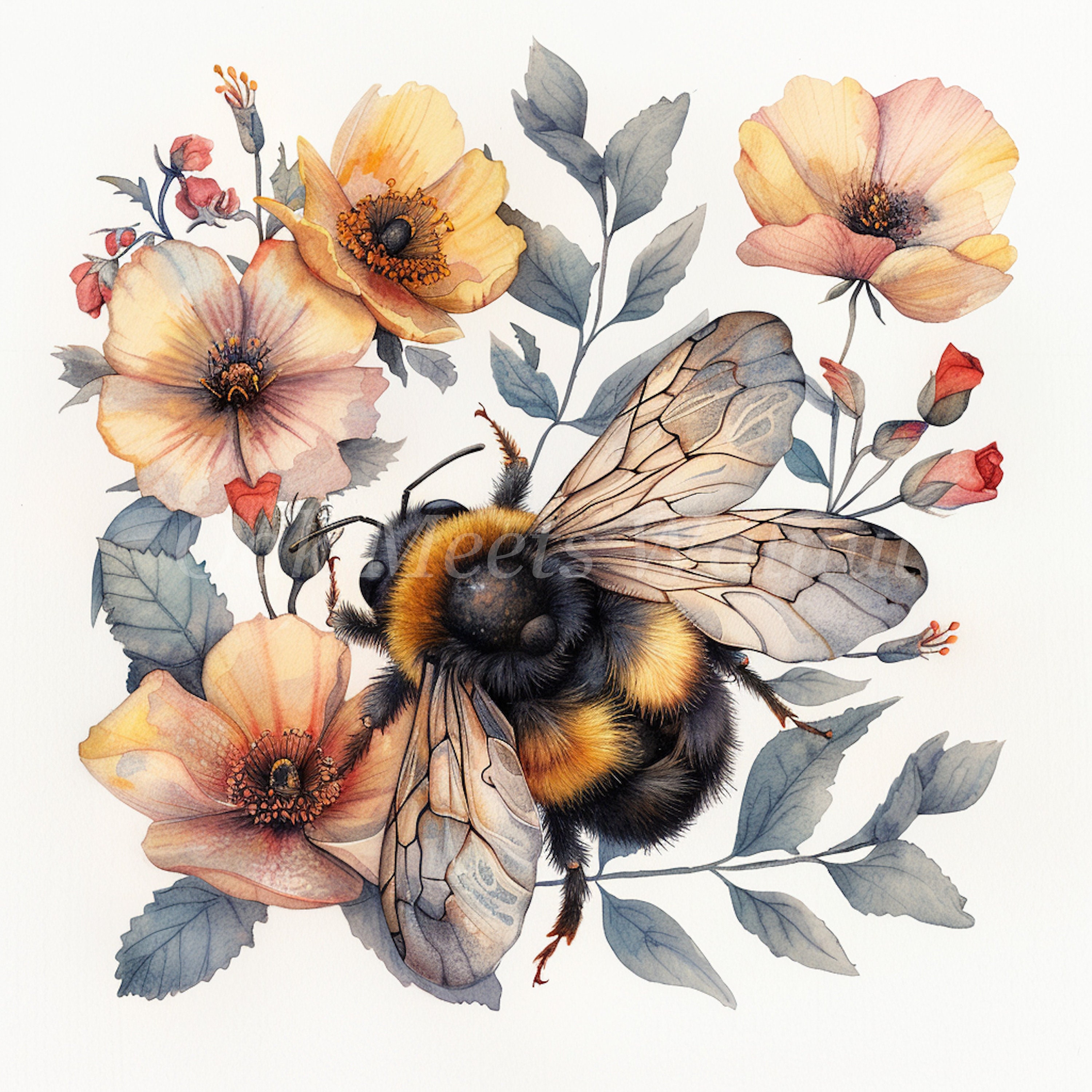 Lovely Bee With Flowers Clipart Bundle 10 High Quality Jpgs, Insect ...