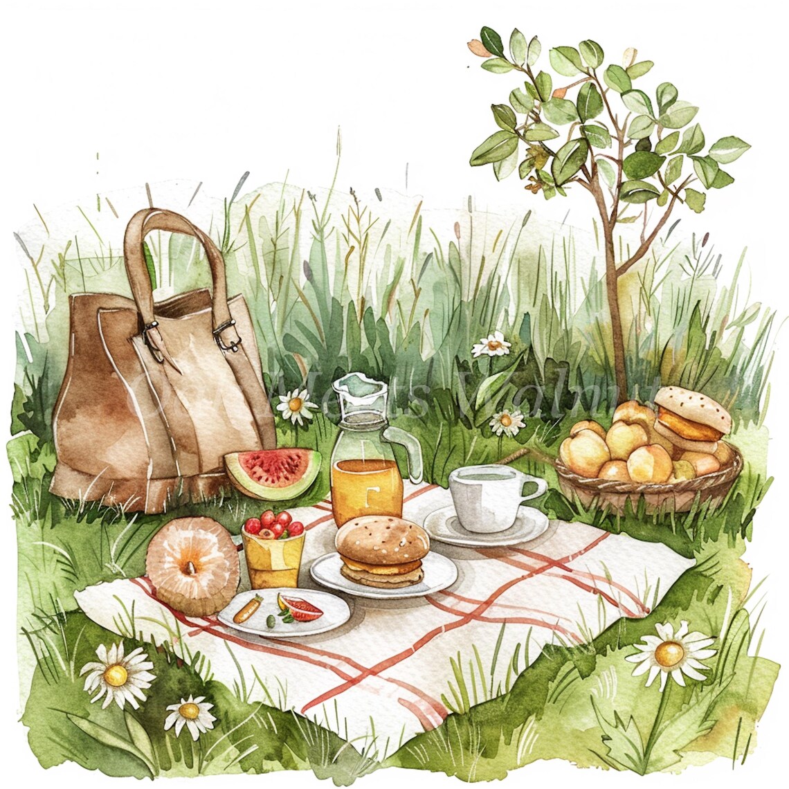 Spring Picnic, Clipart Bundle 10 High Quality Watercolor Jpgs ...