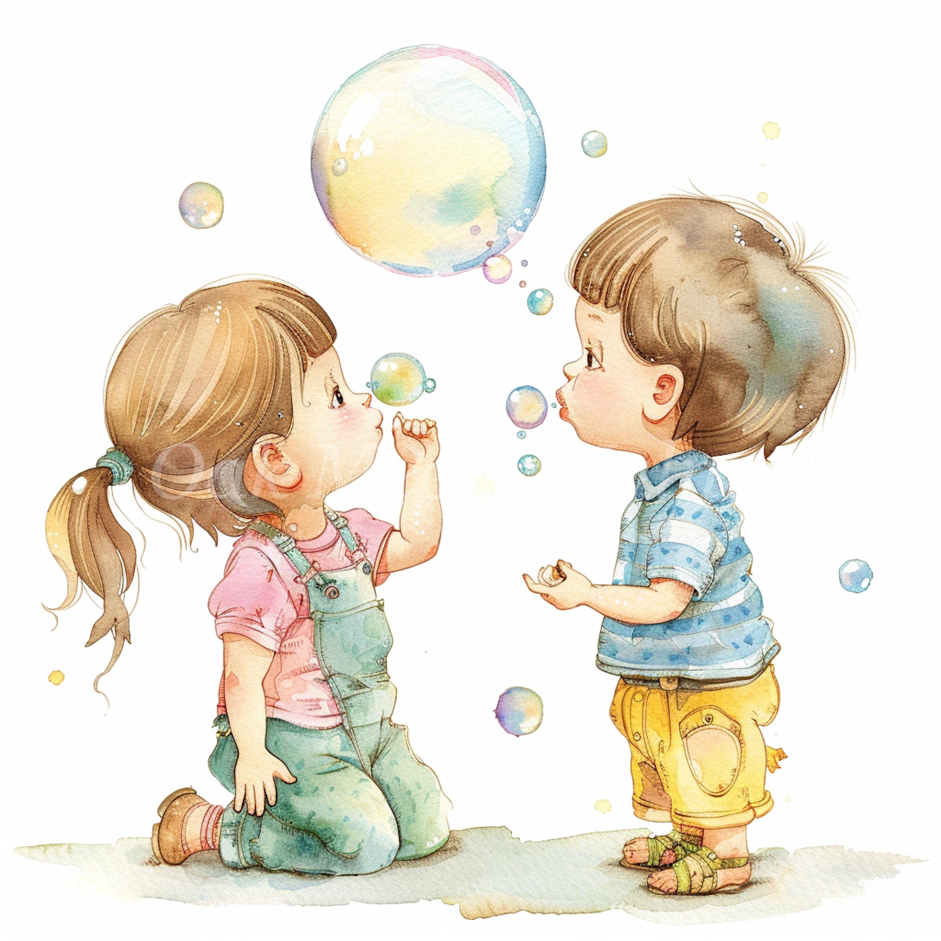 Kids Blowing Bubbles Clipart Bundle- 10 High Quality Jpgs, Printable ...