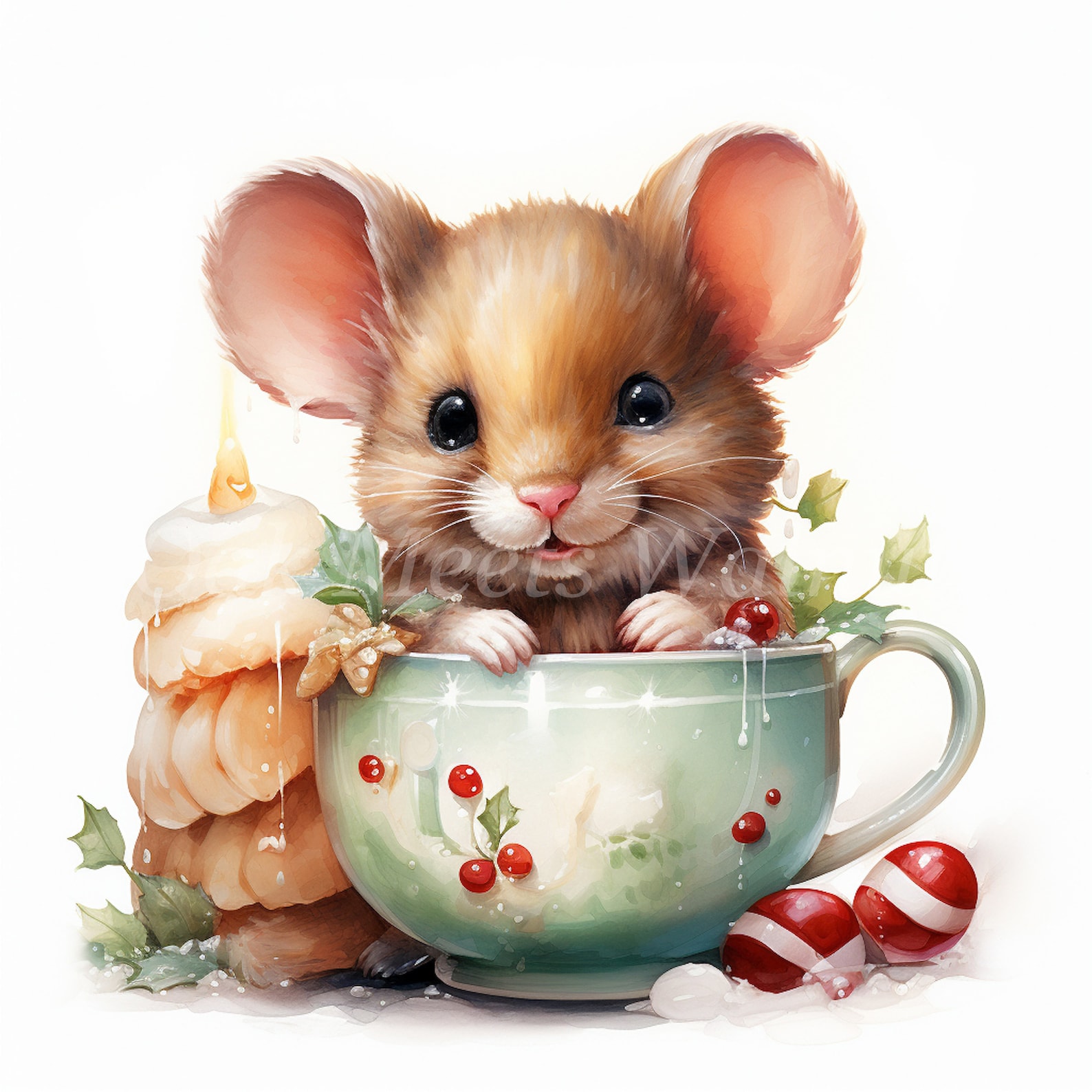 Christmas Mouse in a Teacup Clipart Bundle 10 High Quality Watercolor ...
