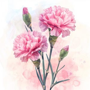Pink Carnation Watercolor Clipart Bundle: Floral JPG Images (digital ...