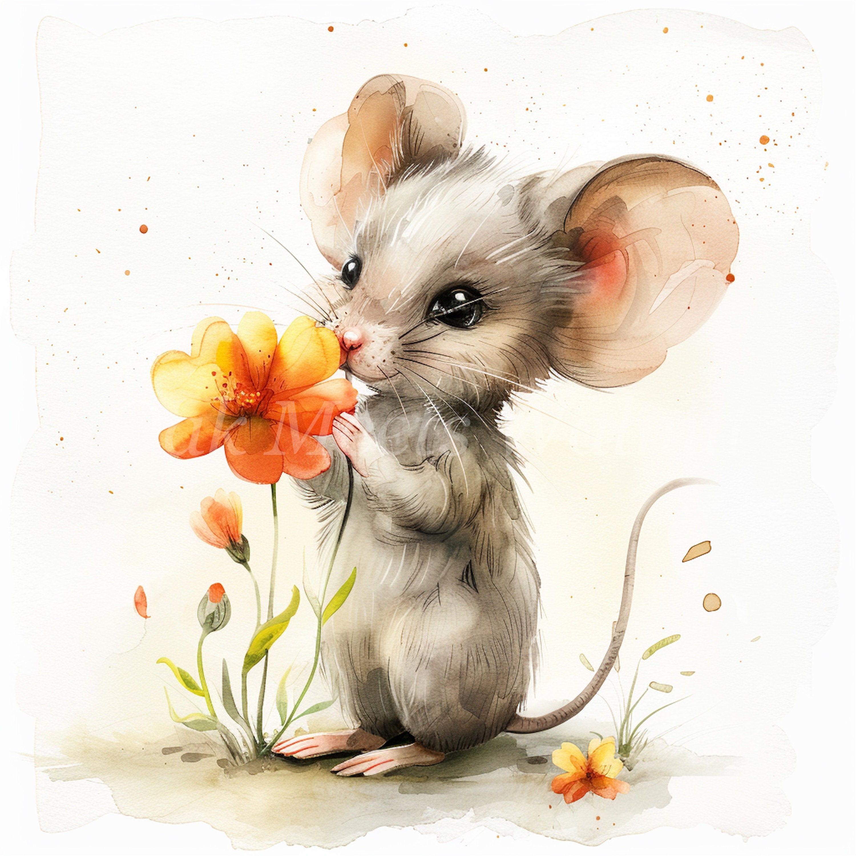 Mouse and Flowers Clipart Bundle 10 High Quality Watercolor Jpgs, Mixed ...