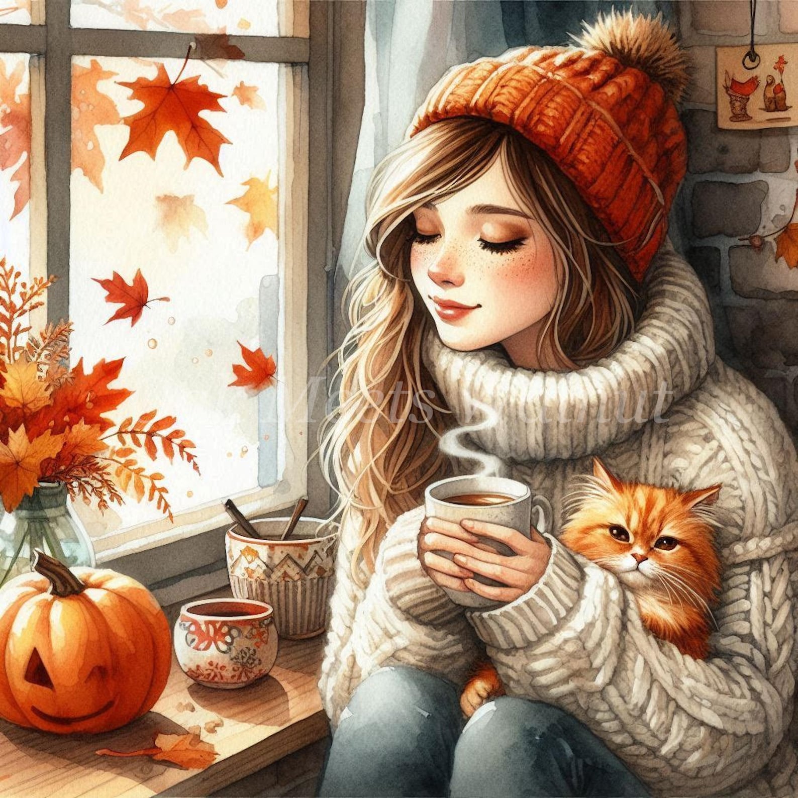 Cozy Autumn Girl Clipart Bundle -10 High Quality Watercolor Jpgs ...