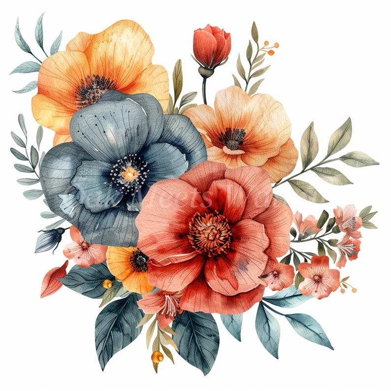 Boho Watercolor Flower Clipart Bundle (digital Download) - Etsy