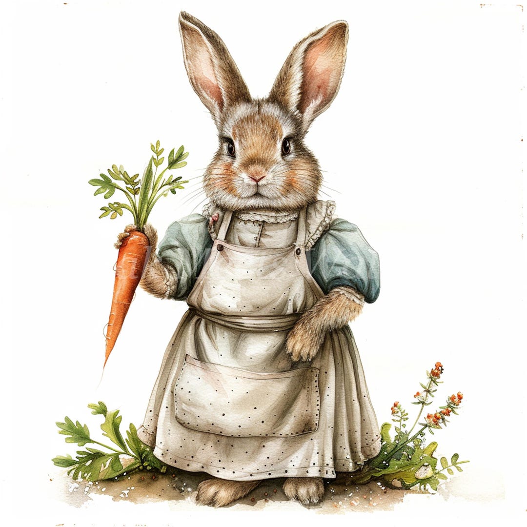 Watercolor Bunny Granny Clipart: Scrapbook Graphics (digital Download ...
