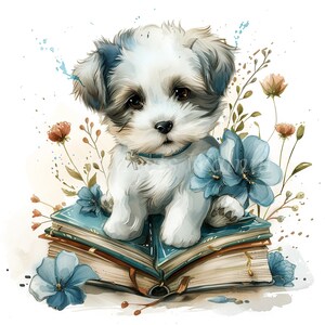 Puppy and Magic Book Clipart Bundle- 10 High Quality Watercolor Jpgs ...