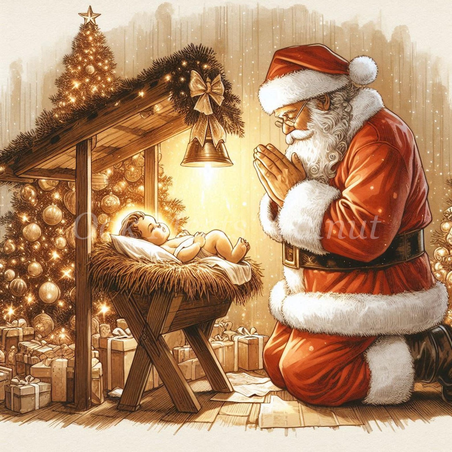Santa Praying Watercolor Clipart Bundle: Christmas Scrapbook Graphics ...