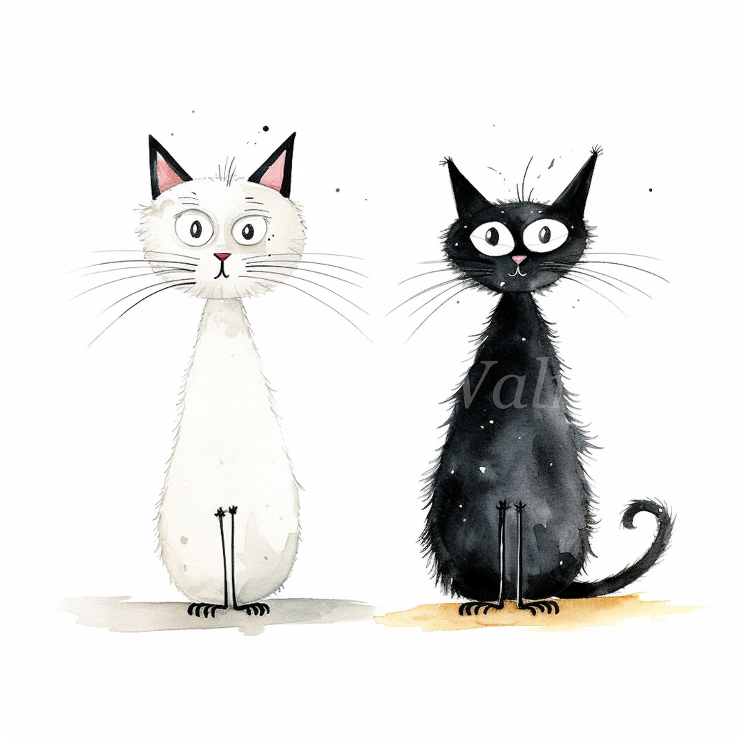 Quirky Cats Clipart Bundle- 10 High Quality Watercolor Jpgs, Mixed ...