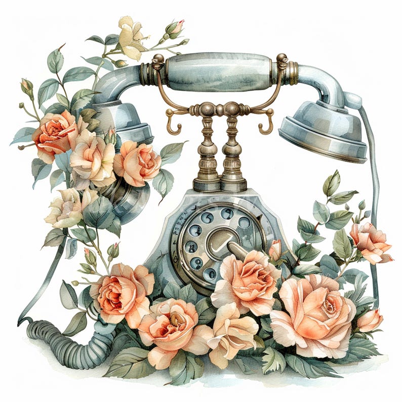 Vintage Telephone With Flowers Clipart Bundle- 10 High Quality ...