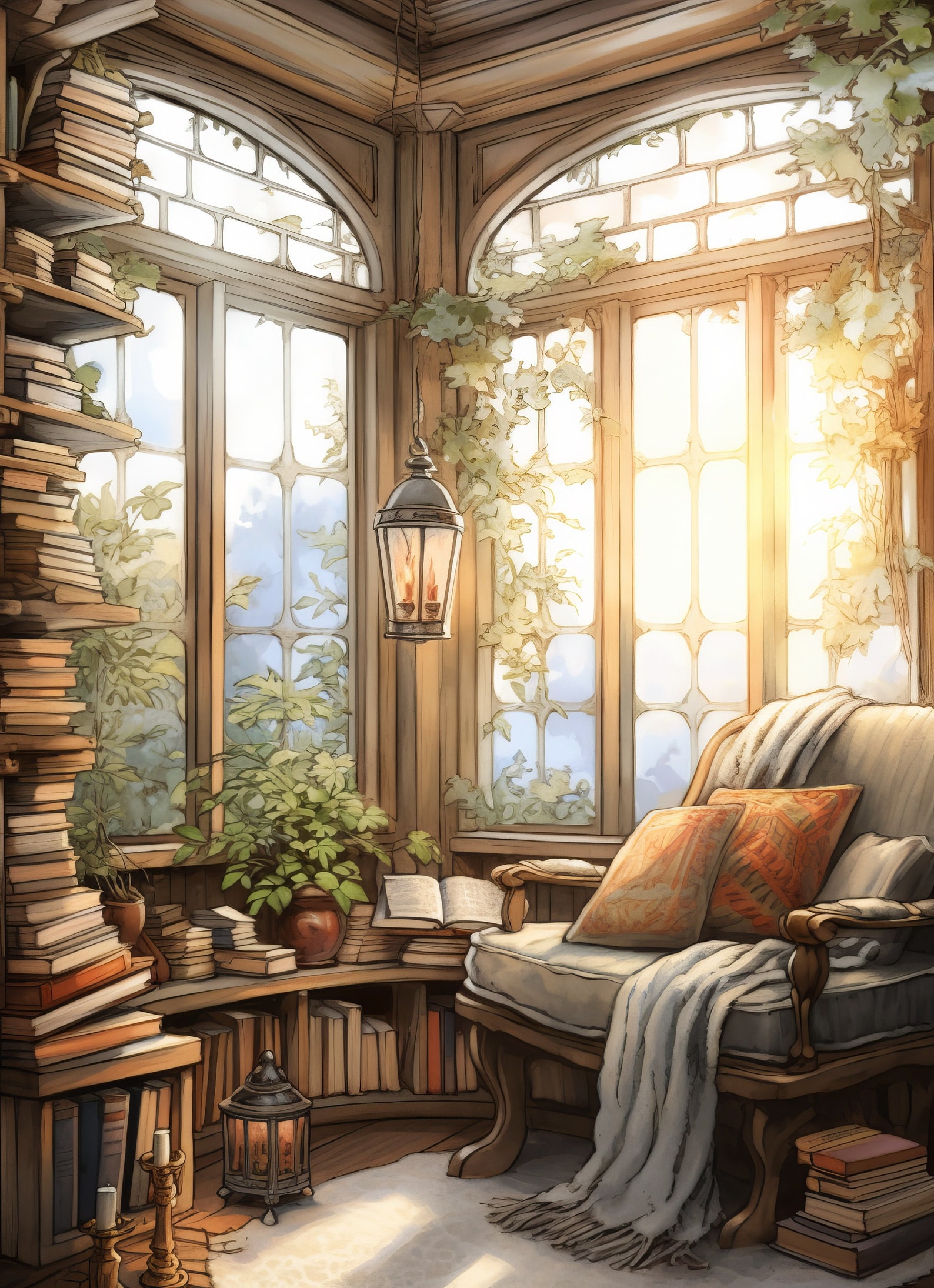 Bay Window Reading Nook Clipart Bundle 10 High Res Watercolor Jpgs for ...