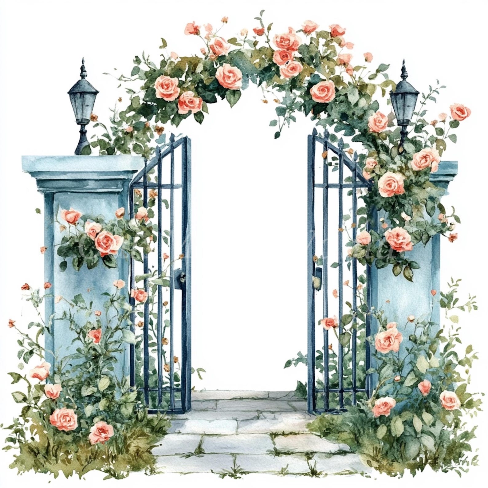 Floral Gate Watercolor Clipart Bundle: Junk Journaling Images (digital ...