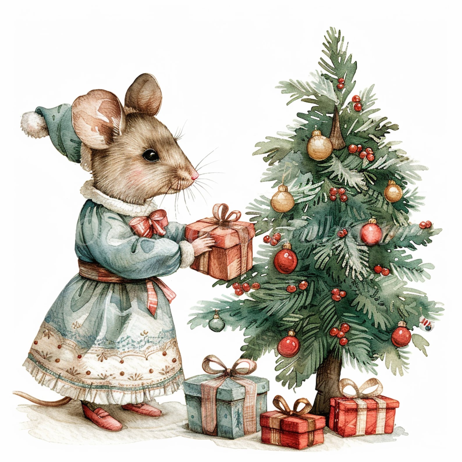 Christmas Mouse in Vintage Dress Clipart Bundle 10 High Quality ...
