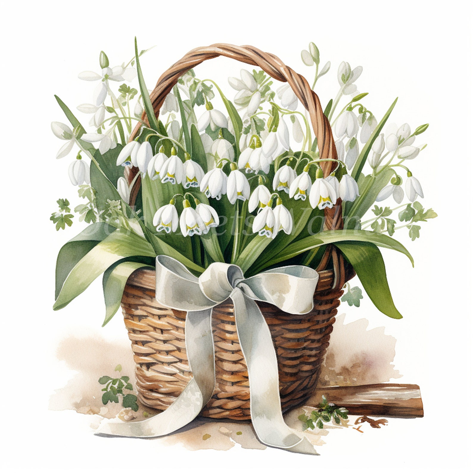 Snowdrop Basket Clipart: Watercolor Floral JPG Bundle (digital Download ...