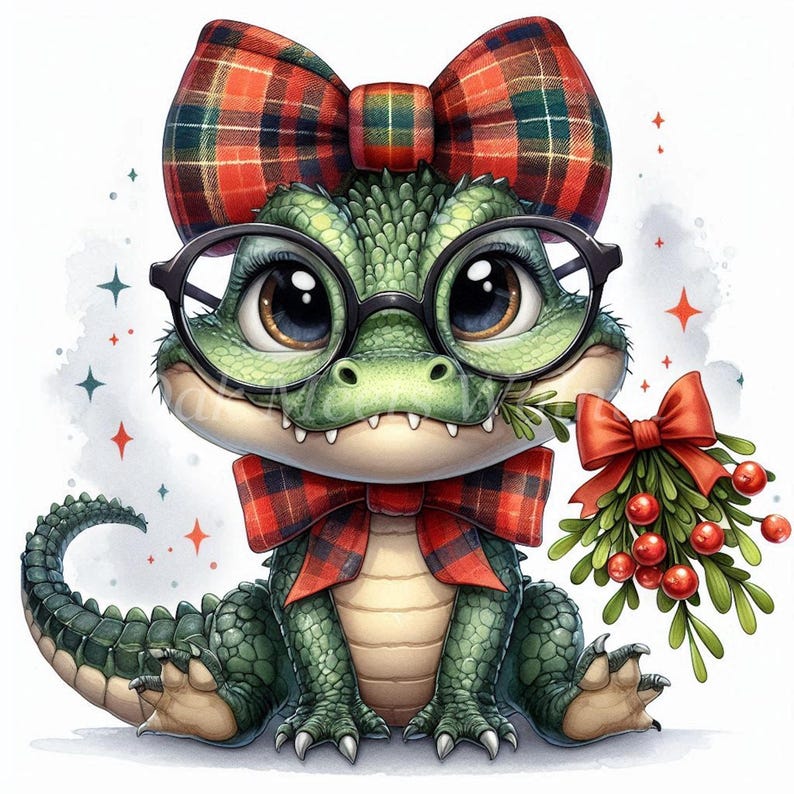 Christmas Alligator Clipart Bundle: Watercolor Holiday Animal (digital ...