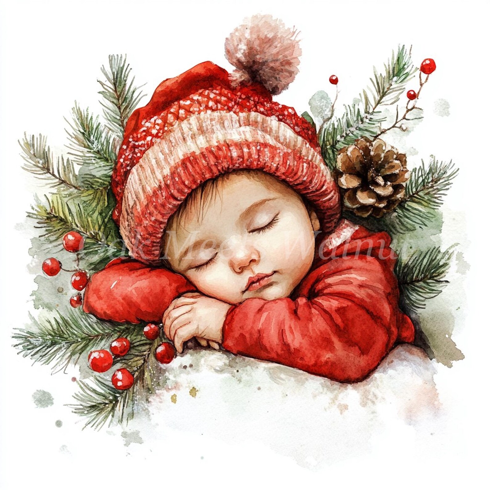 Christmas Baby Watercolor Clipart: Holiday Scrapbook Images (digital ...