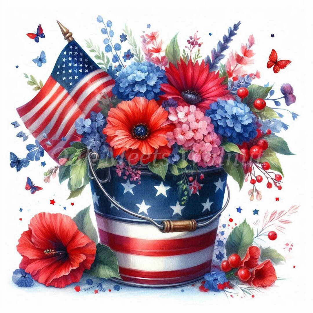 Patriotic Flowers Clipart Bundle- 10 High Quality Watercolor Jpgs ...