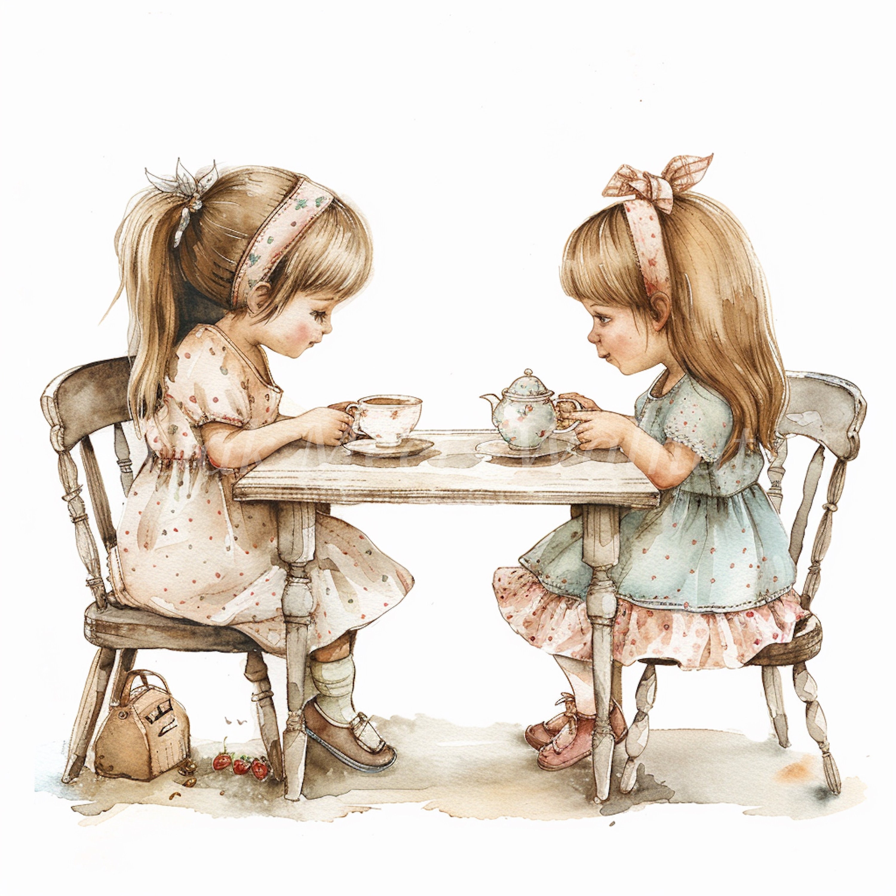 Girl Tea Party Clipart Bundle 10 High Quality Watercolor Jpgs, Children ...