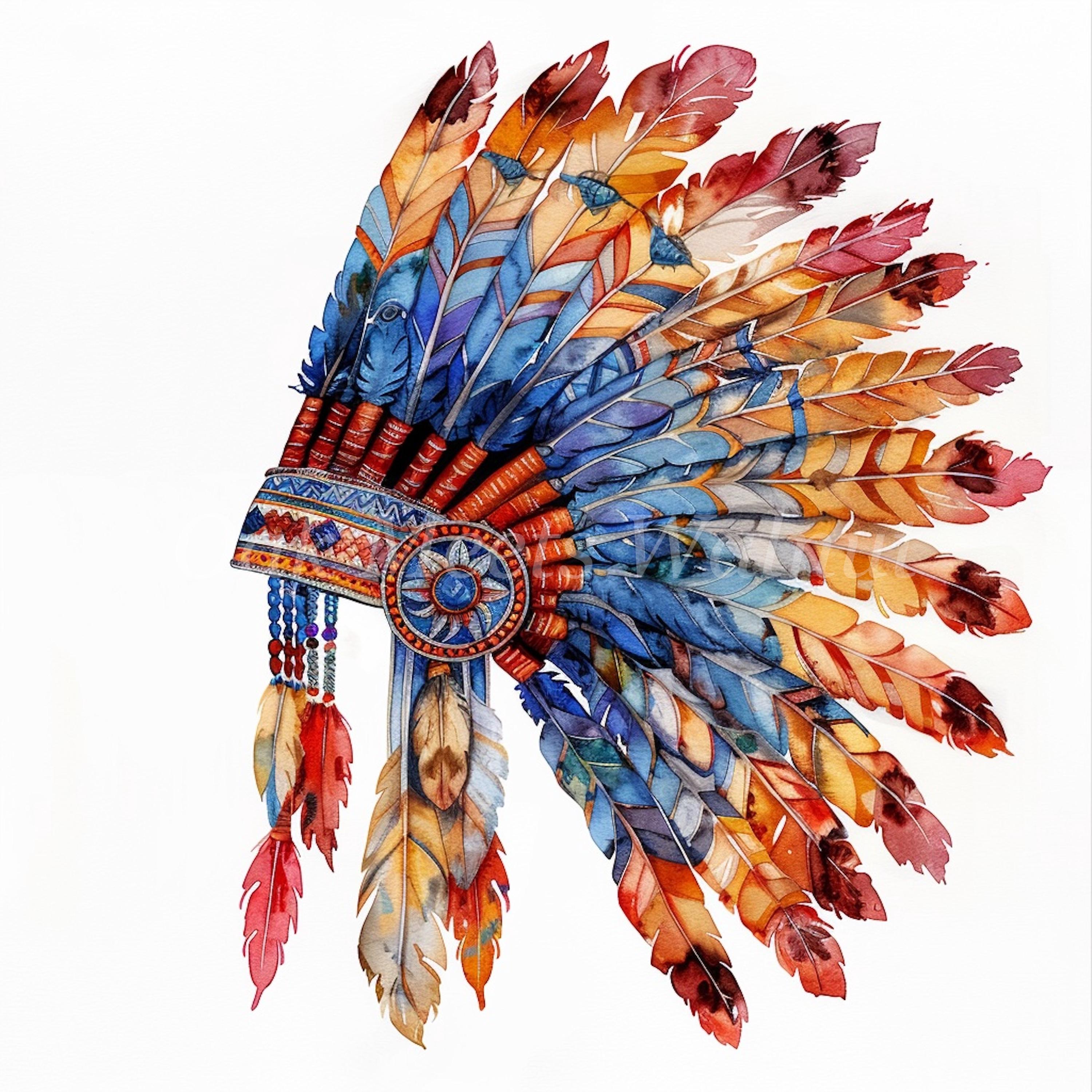 Native American Head Dress Clipart Bundle- 10 High Quality Watercolor ...