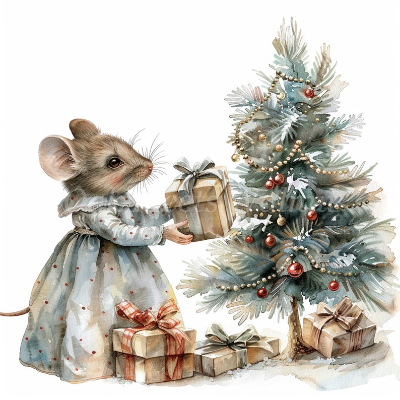 Christmas Mouse in Vintage Dress Clipart Bundle 10 High Quality ...