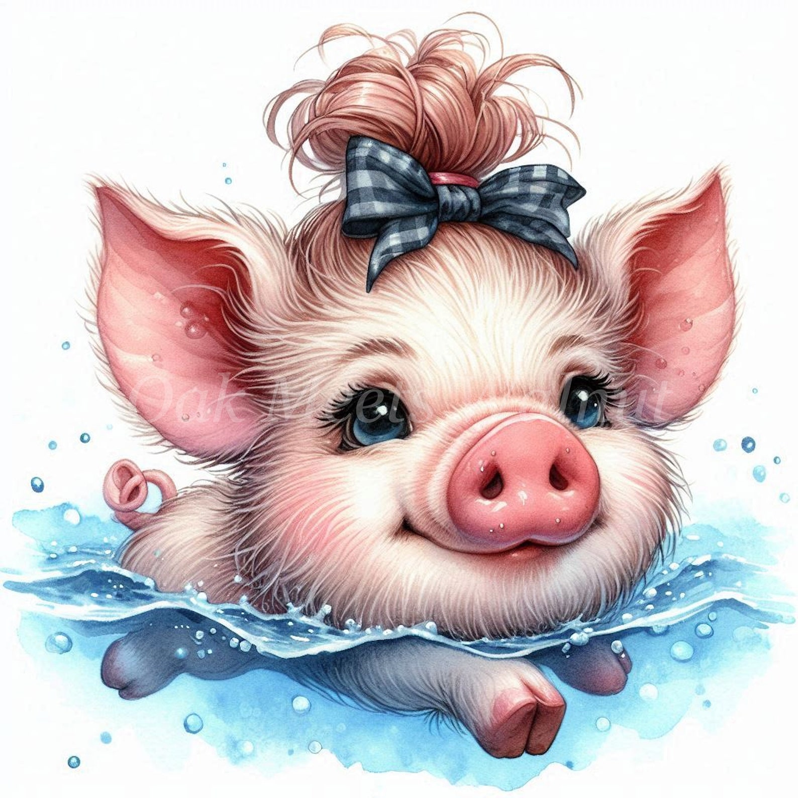 Pig Swimming in a Messy Bun Clipart Bundle- 10 High Quality Watercolor ...